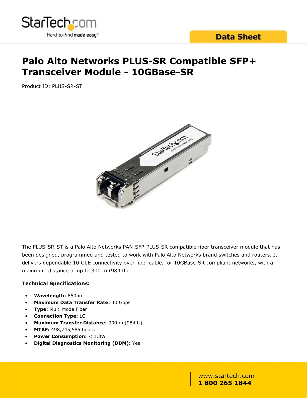 STARTECH Palo Alto Networks PLUS-SR Compatible SFP+ Module STARTECH Palo Alto Networks PLUS-SR Compatible SFP+ Module