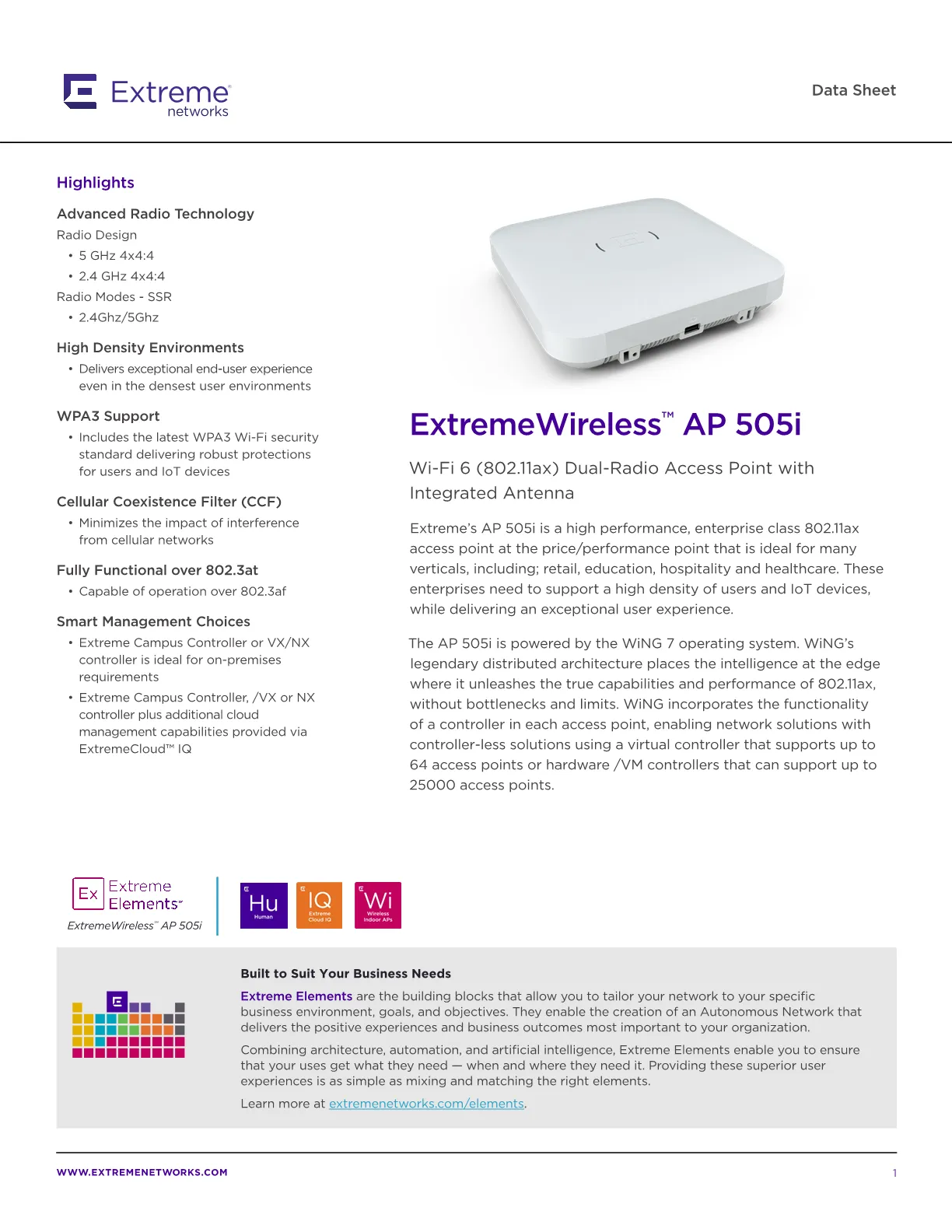 AP505i-WR - EXTREME NETWORKS Extreme Ap AP505I Int 4X4:4 Dua