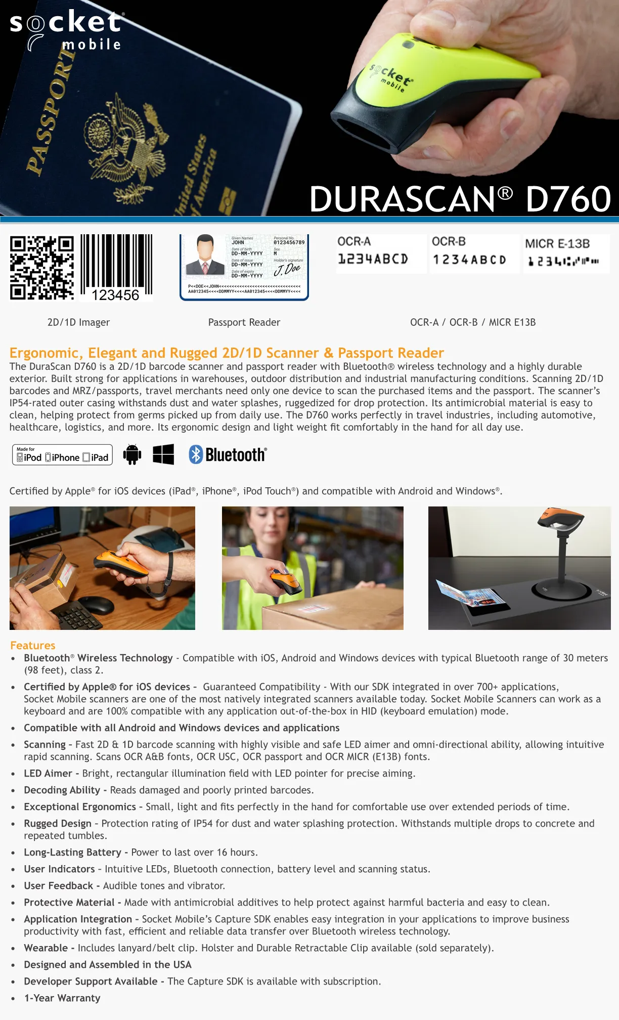CX3435-1890 - Socket DuraScan® D760 Professional Barcode Rea