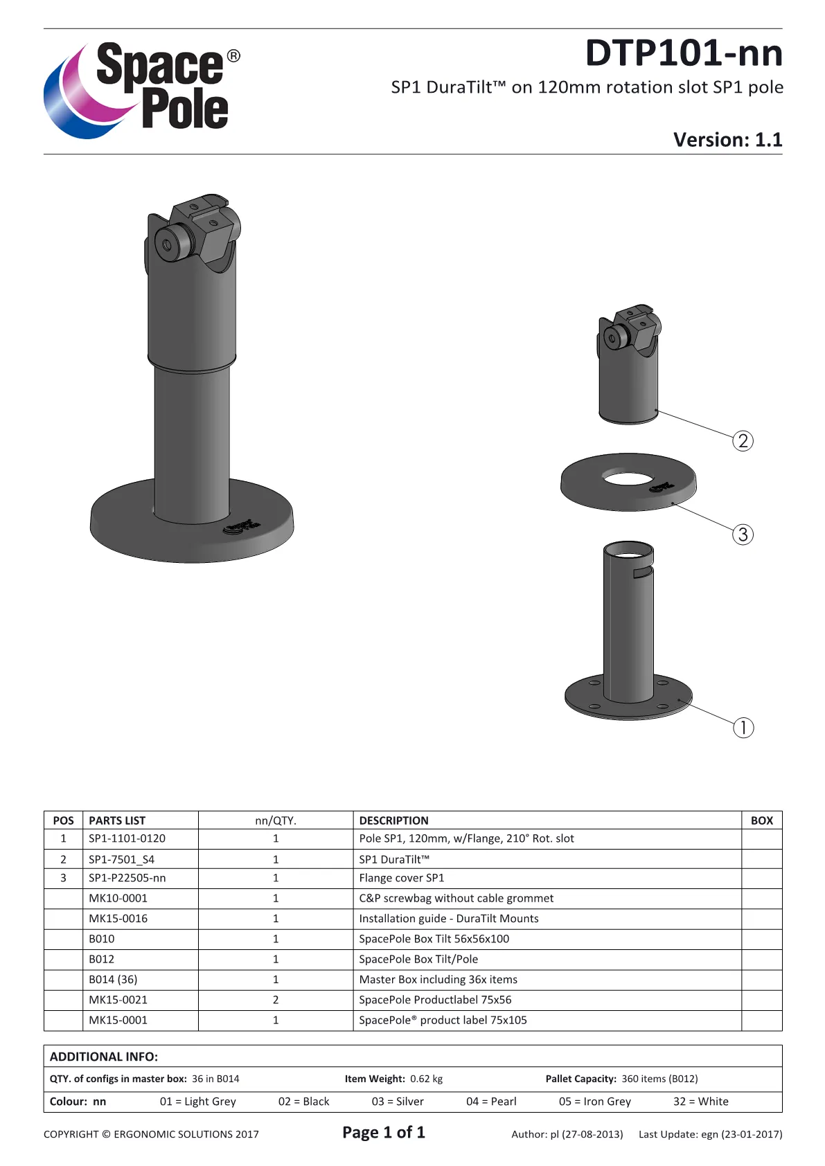 Spacepole Safeguard DURATILT & Pole BLK - DTP101-02