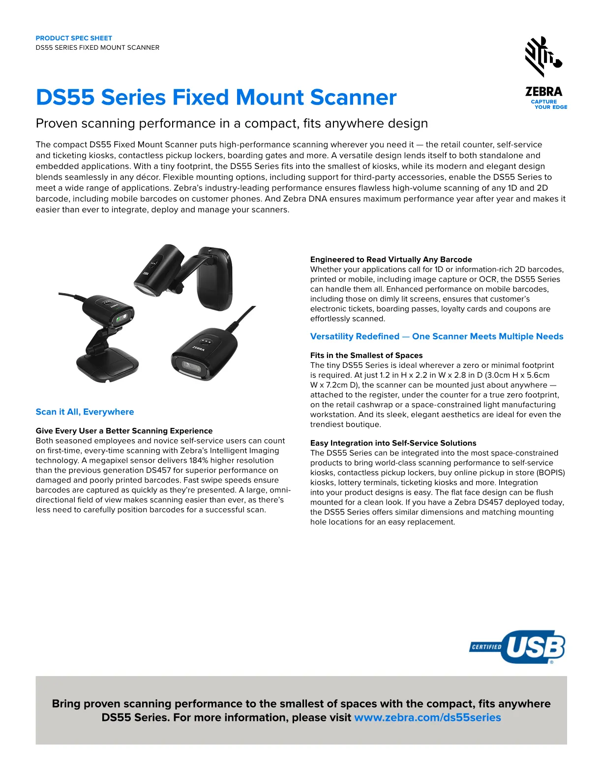 Zebra Scanner Kit DS5502 2D-SR-SR USB+B - DS5502-SR4US70MMZW