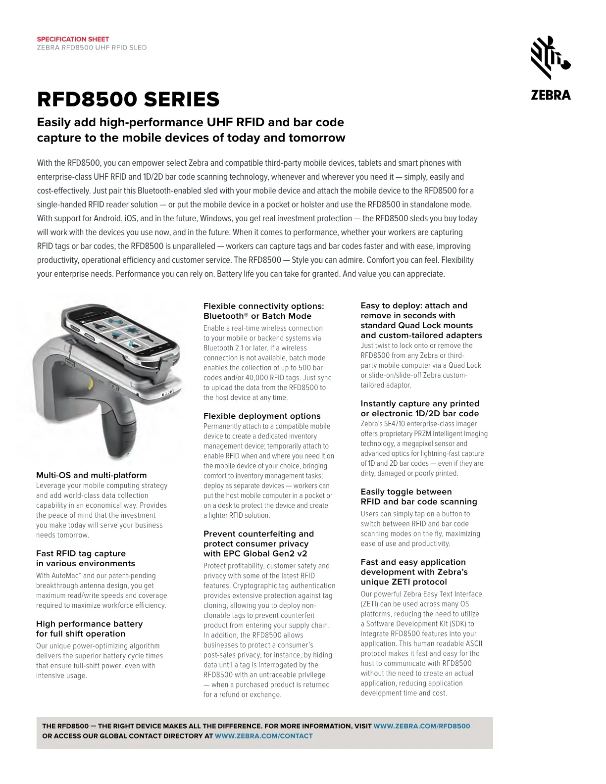 ZEBRA Rfd8500 RFID Sled Reader BT Gun F - RFD8500-5000100-US