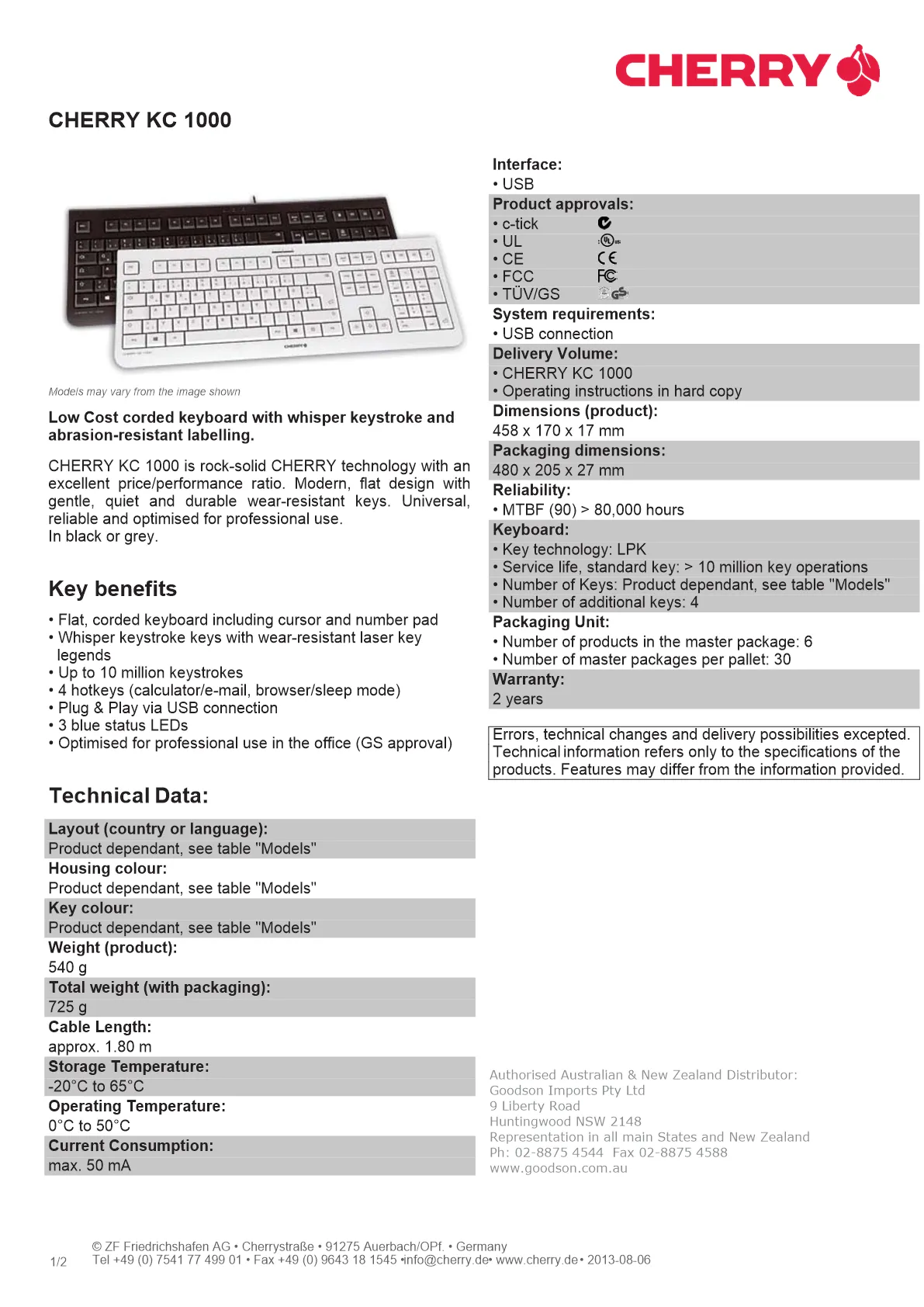 CHERRY KC-1000 allround PC Keyboard Black - CHKC1000B-U