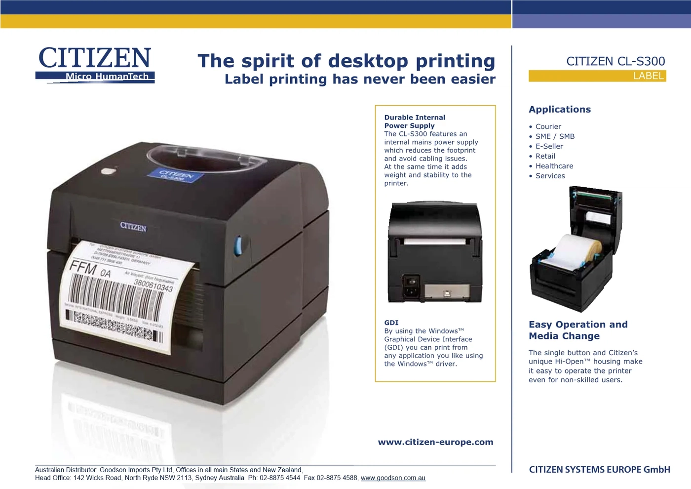 CITIZEN CLS300 Label Printer Drk Gry - KP12-UEDGXX