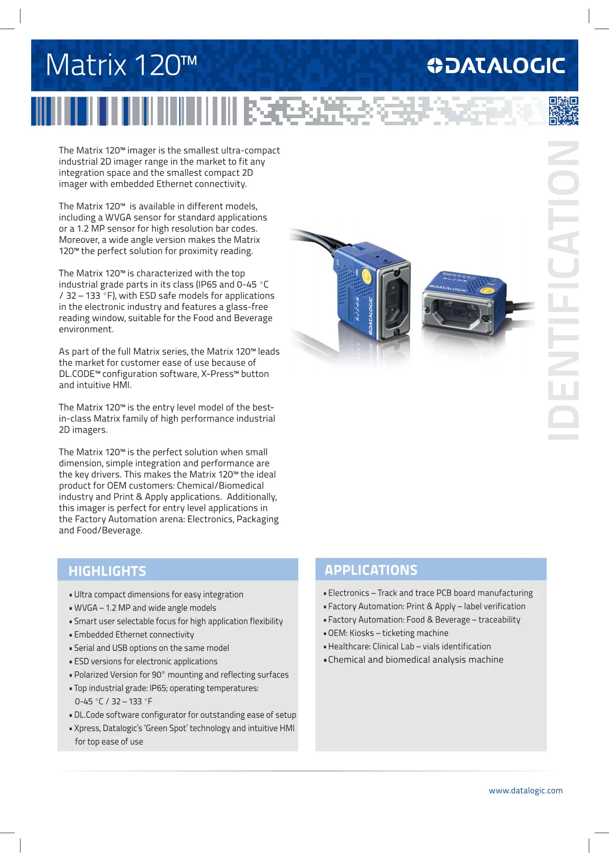 937800001 - DATALOGIC Matrix 120 WVGA Sensor RS232 & Etherne
